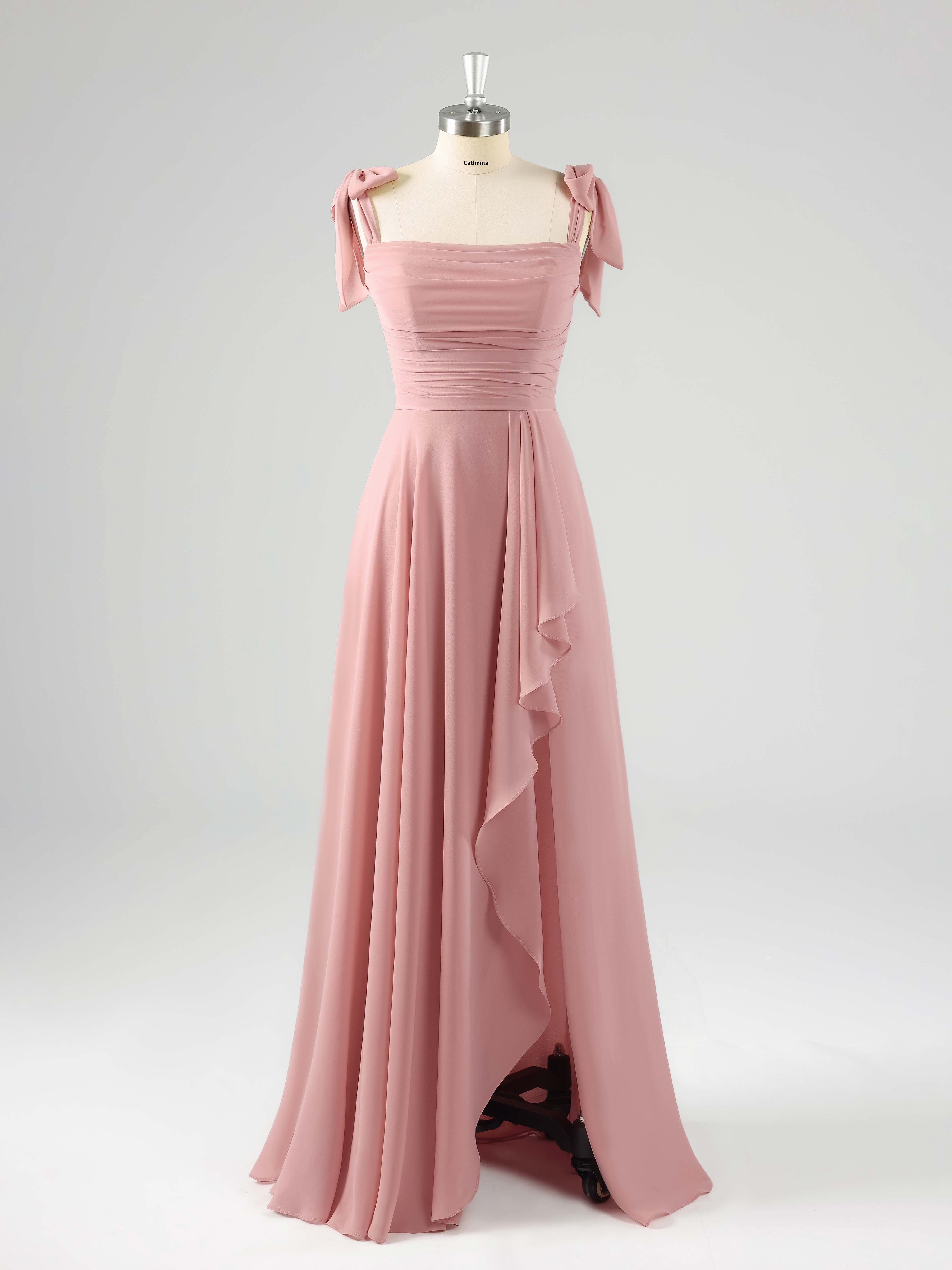 Leslie Enchanting A-Line Square Ruffles Bridesmaid Dresses with Slit ...